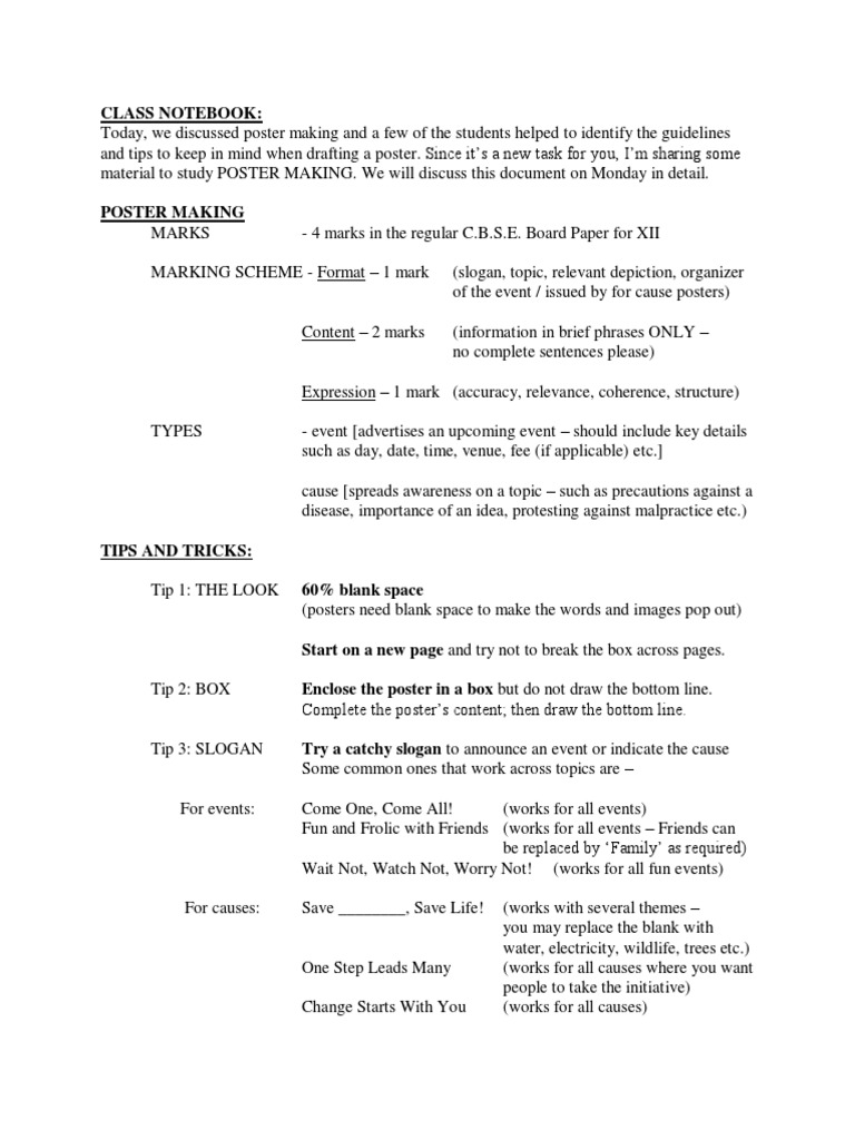 Poster Making - Class Work PDF | PDF | Poster | Communication