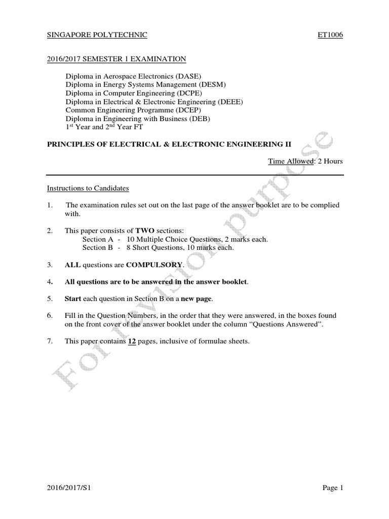 ET1006 1617S1Exam Paper With Answers | PDF | Rectifier | Diode