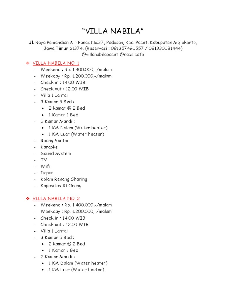 Villa Nabila: Details and Pricing for Eight Luxury Villas and Event Hall in Padusan, East Java ...