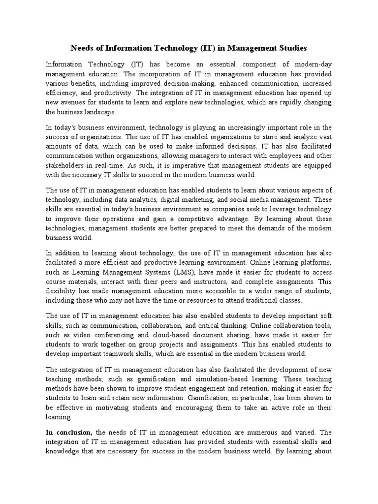 Needs of Information Technology | PDF | Learning | Cognitive Science