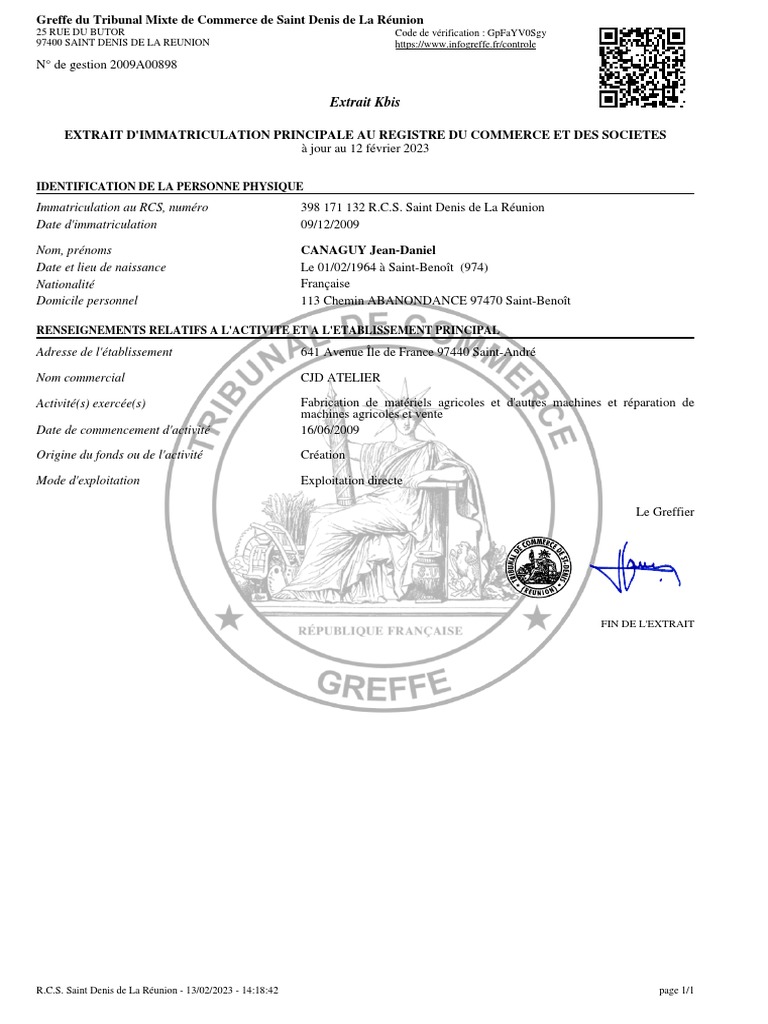 9741 Extrait RCS | PDF