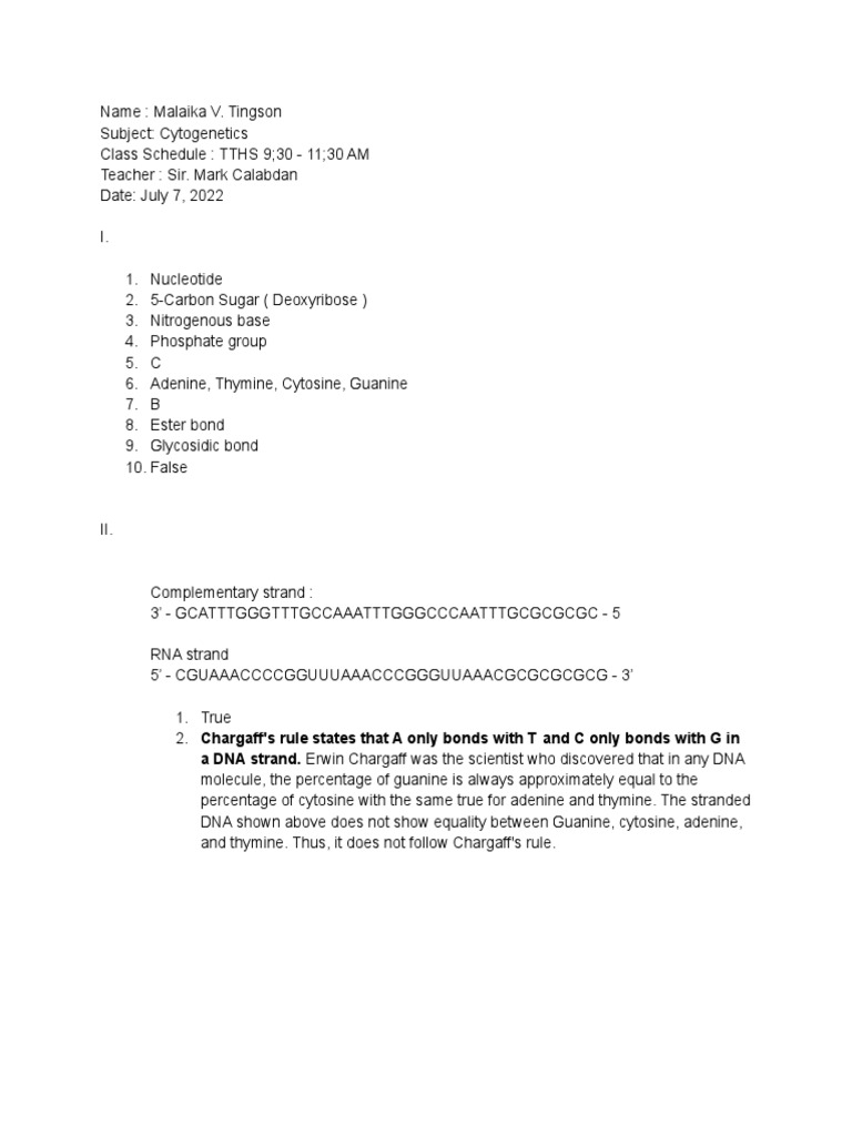 Chargaff's Rule in DNA Analysis | PDF