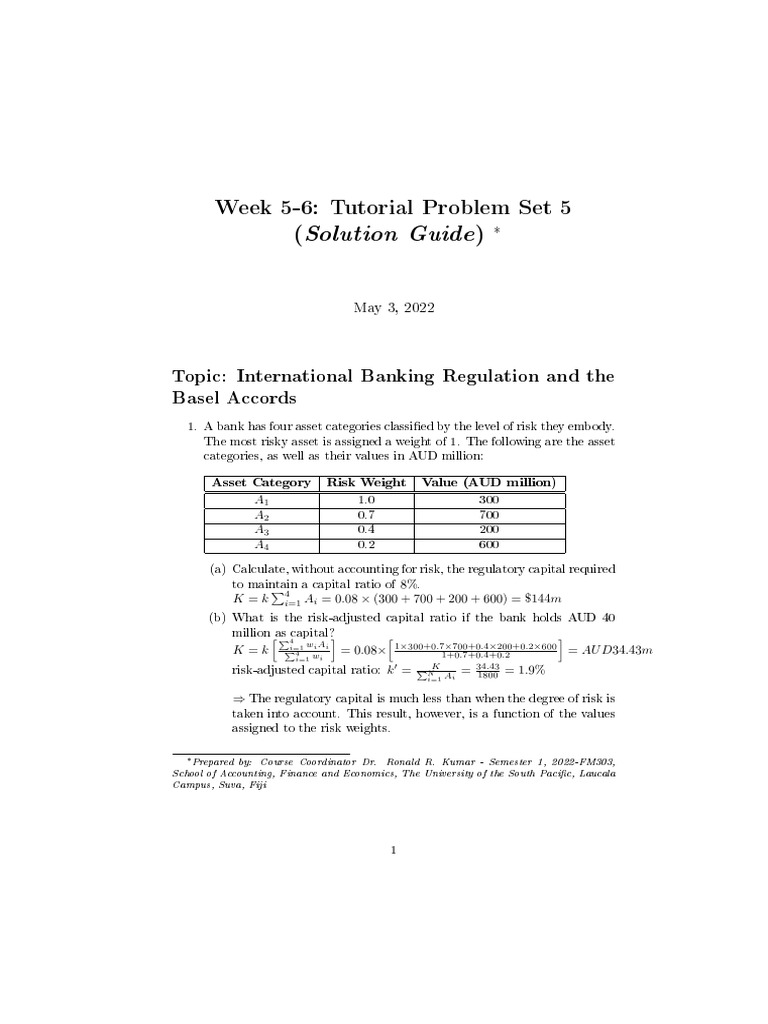 Tutorial - Week 5-6 PS5 Solutions-Updated | PDF | Capital Adequacy ... Tutorial - Week 5-6 PS5 Solutions-Updated | PDF | Capital Adequacy ...