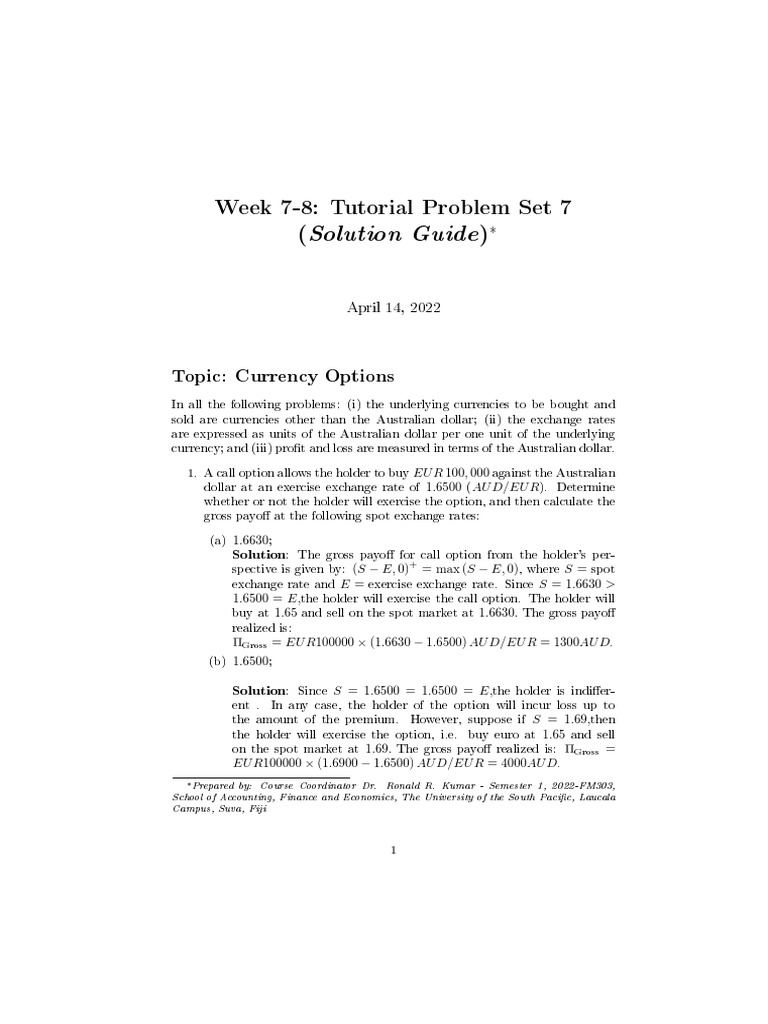 Tutorial Week 7-8 PSet 7 Solutions | PDF | Option (Finance) | Put Option
