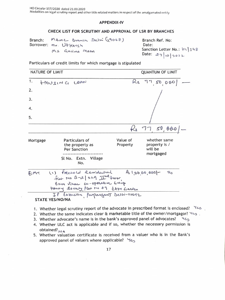 Lsr Checklist Garima Maan Utkarsh Pdf Mortgage Law Civil Law