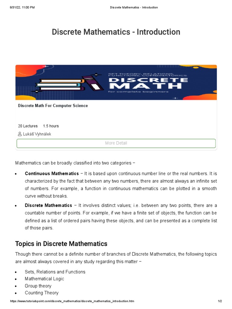 Discrete Mathematics - Introduction | PDF Discrete Mathematics - Introduction | PDF