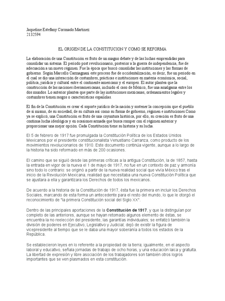 El Origen Y Evolución De La Constitución Mexicana De 1917 A Través De