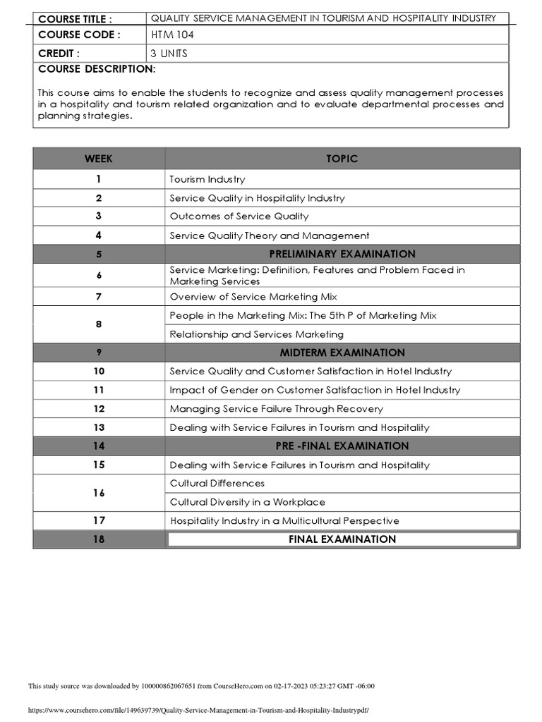 Quality Service Management in Tourism and Hospitality Industry PDF | PDF | Marketing | Communication