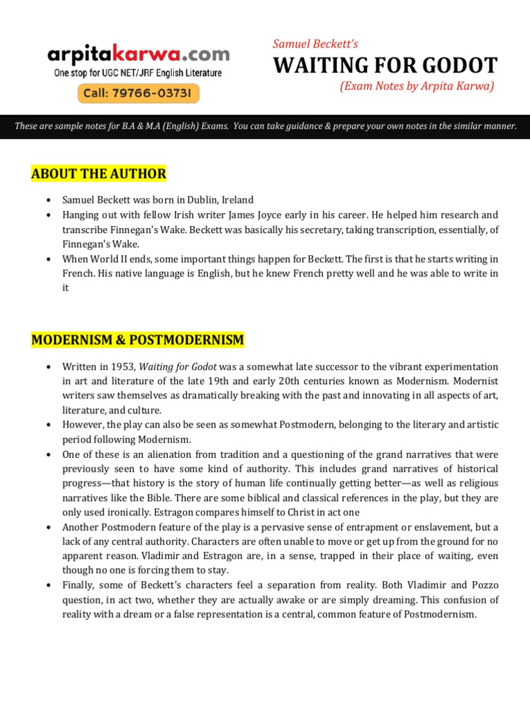 Sample Notes PDF - Waiting For Godot | PDF
