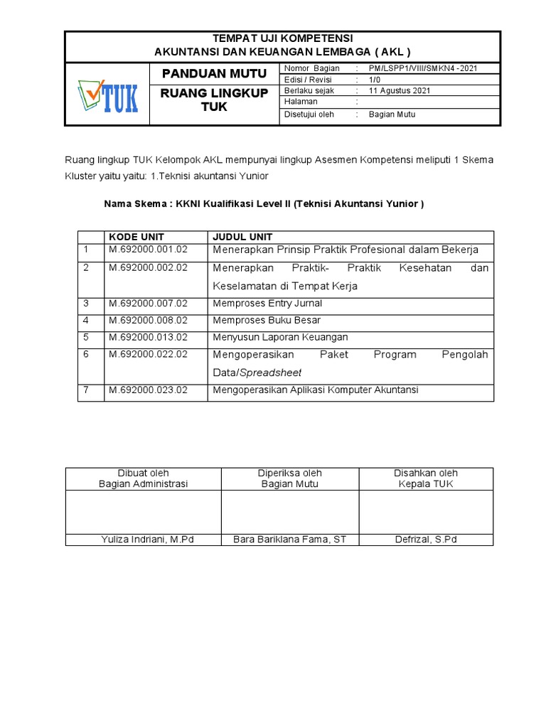 Panduan Mutu TUK Akuntansi dan Keuangan | PDF
