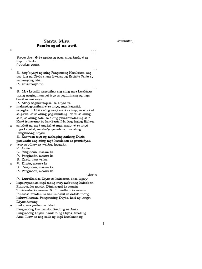 Tagalog Catholic Odrer of Mass | PDF