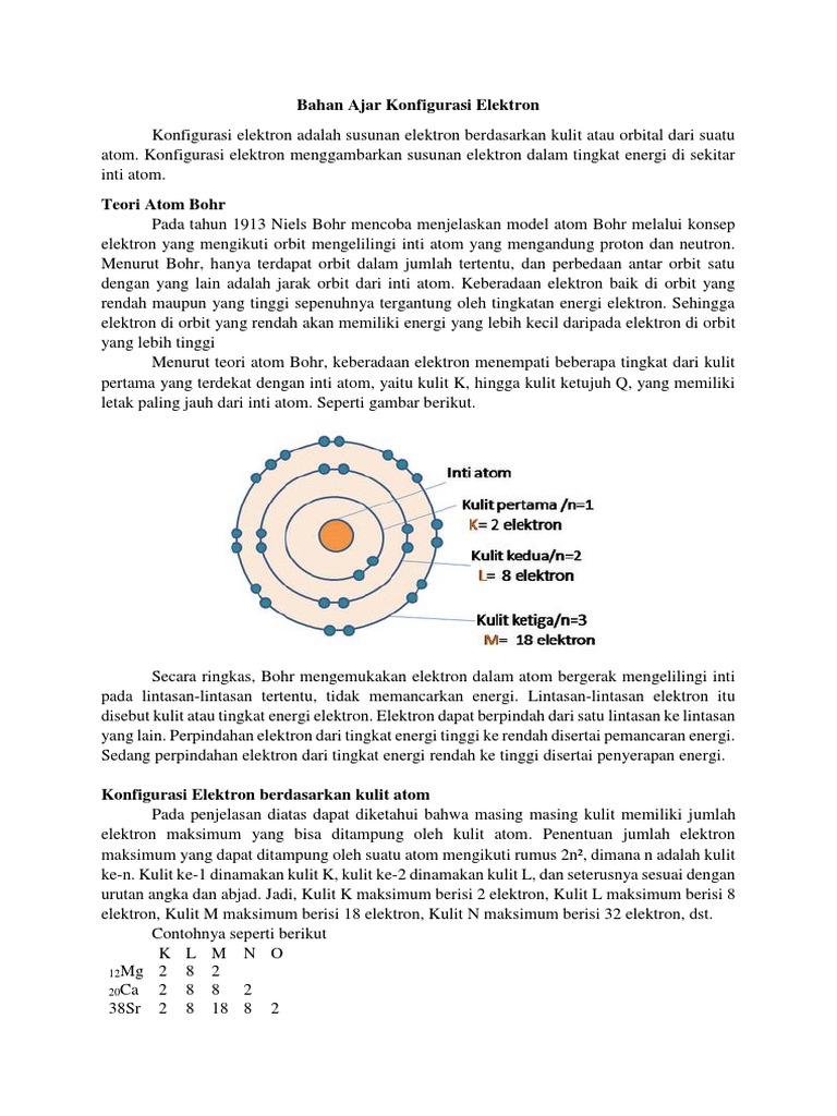 Bahan Ajar Konfigurasi Elektron KD 3.3 Dan 4.3 | PDF | Sains & Matematika