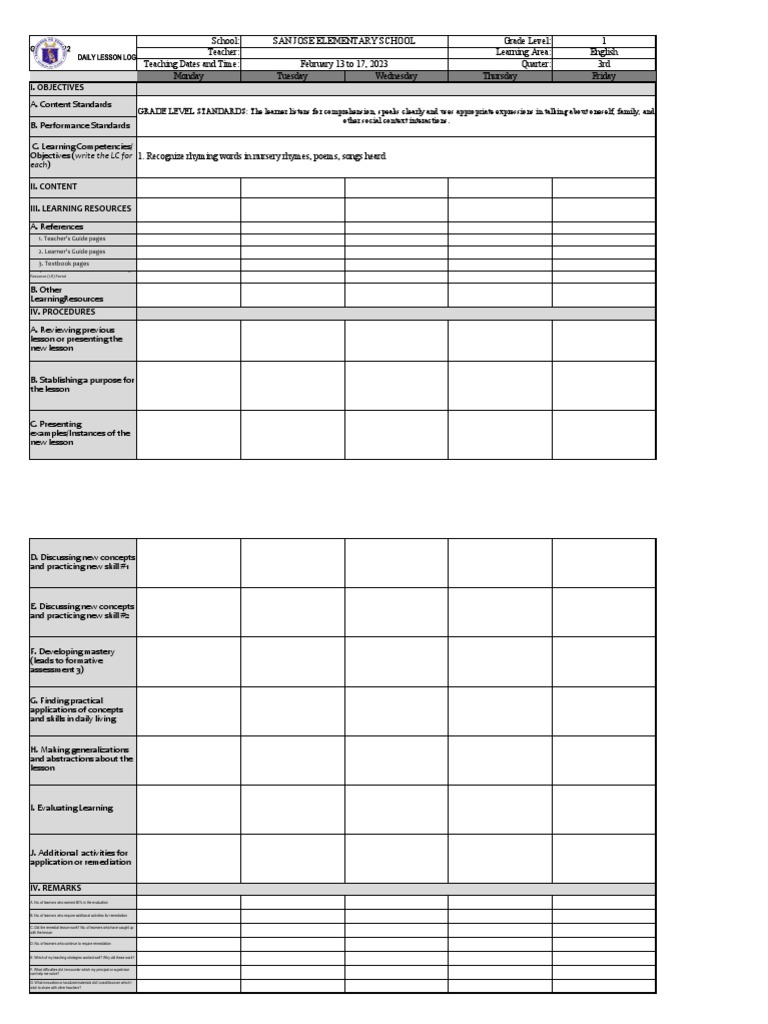 DLL-Template 2023 | Download Free PDF | Learning | Teachers
