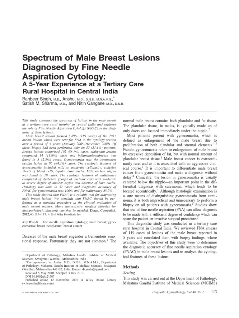 Spectrum of Male Breast Lesions Diagnosed by Fine Needle Aspiration ...