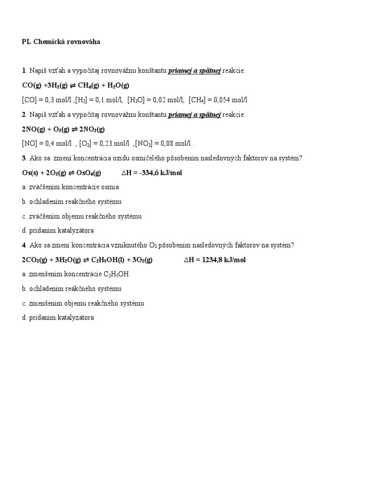 PL ChemickÃ¡ RovnovÃ¡Ha | PDF