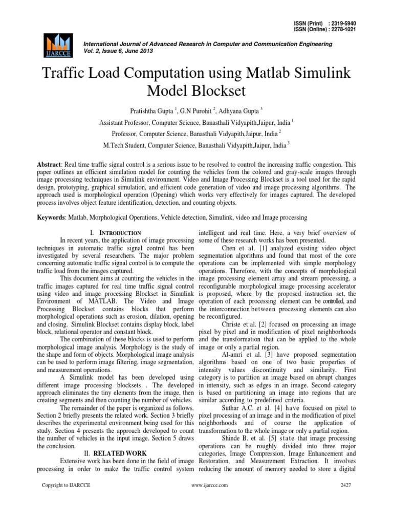 Traffic Load Computation Using Matlab Simulink Model Blockset1 | PDF | Image Segmentation | Matlab