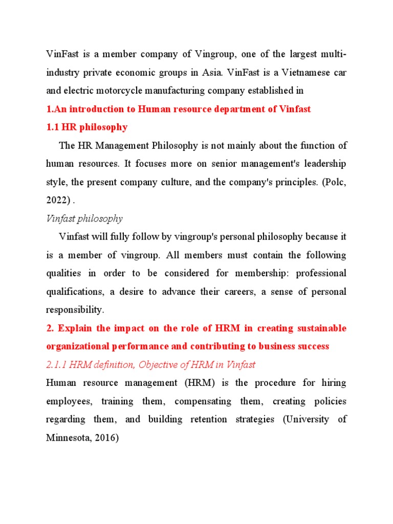 VinFast HRM: Recruitment and Development Strategies | PDF | Human ...