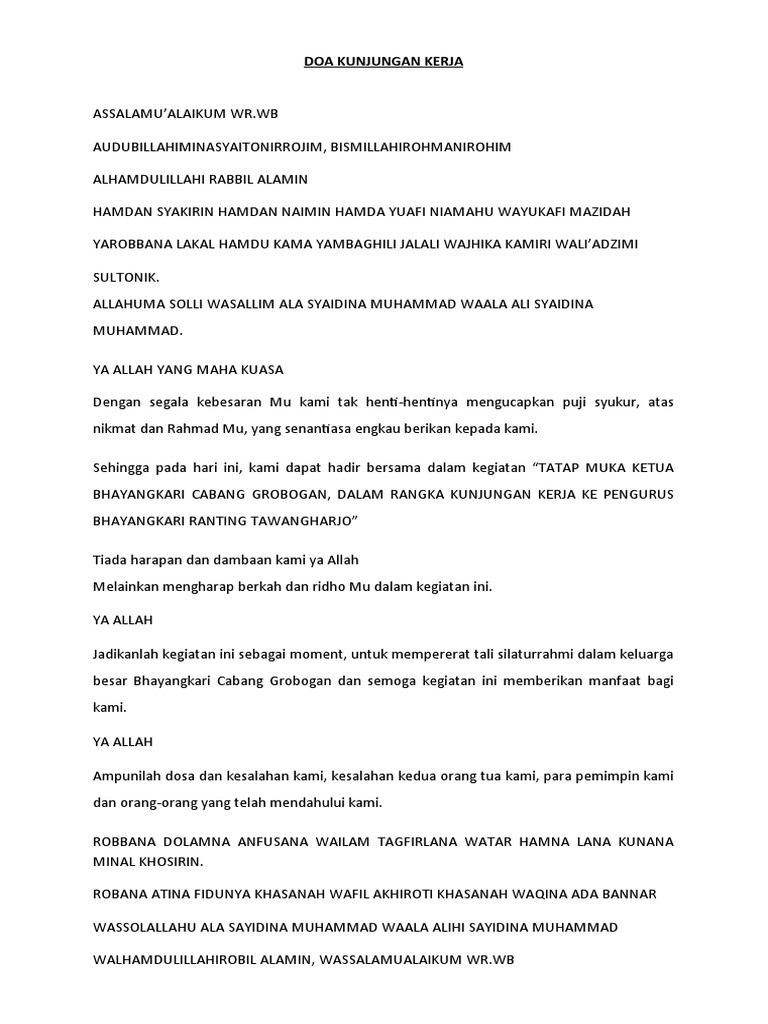Doa Kunjungan Kerja | PDF