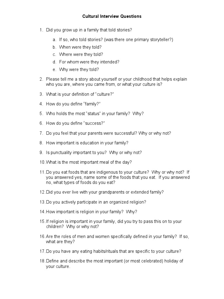 Cultural Interview Questions | PDF | Social Science