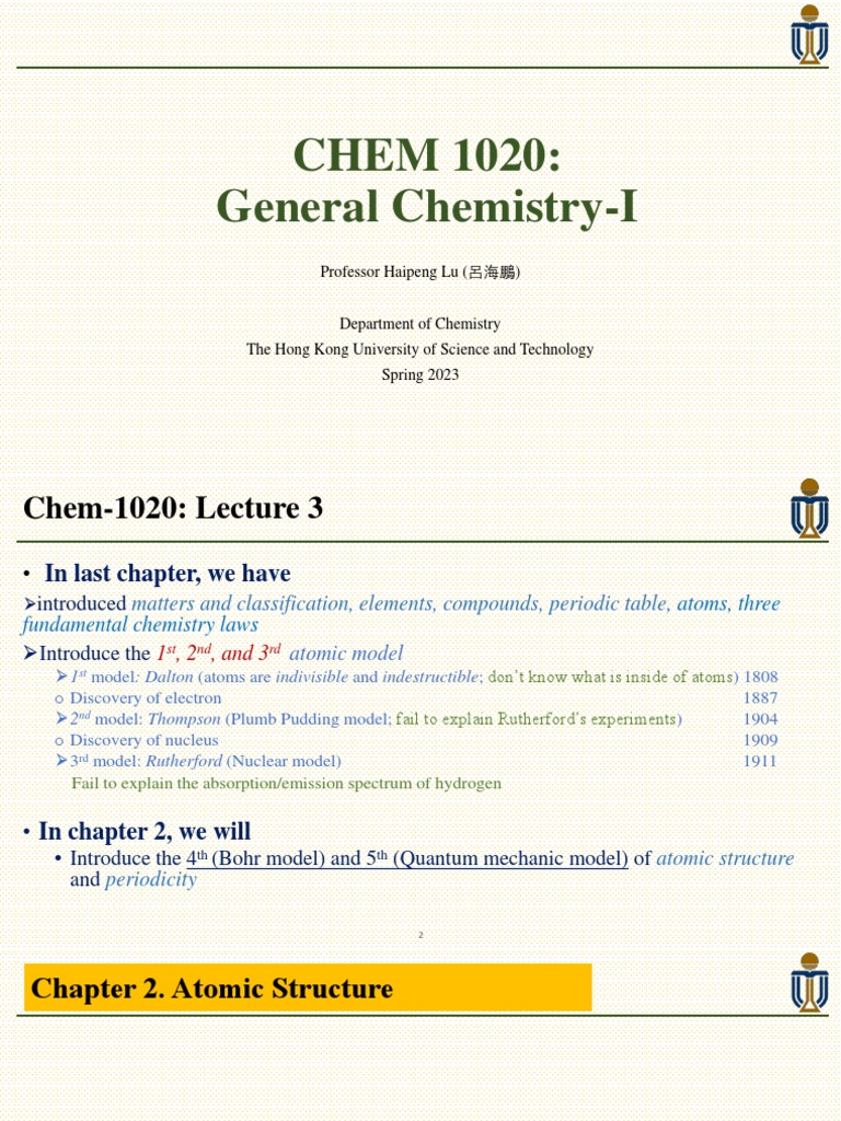 Chem1020 Chapter2a Feb15 | PDF | Atomic Orbital | Emission Spectrum