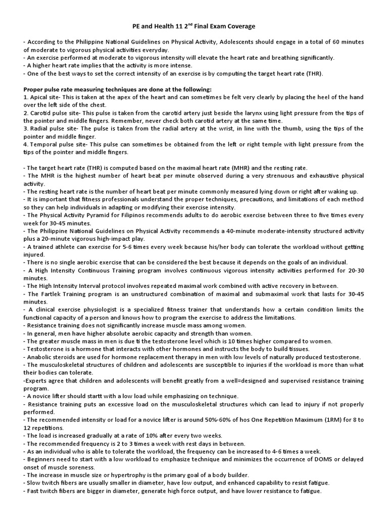 PE and Health 11 2nd Final Exam Coverage | PDF | Strength Training ...