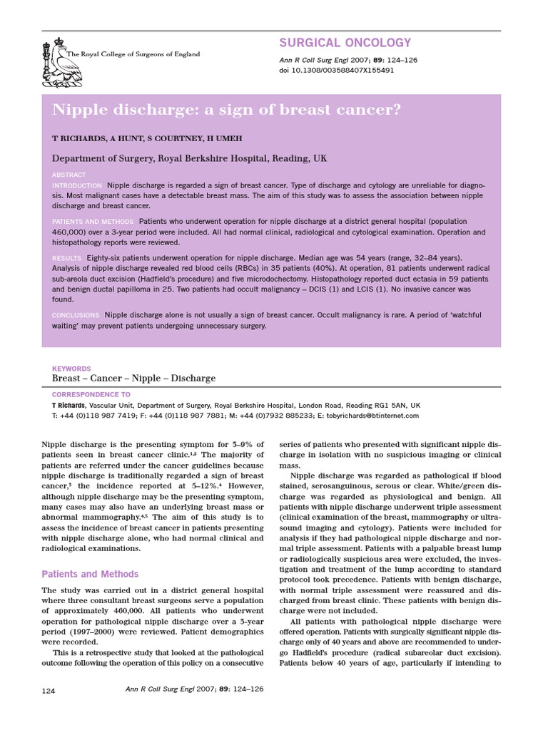 Nipple Discharge 3 | PDF | Breast Cancer | Nipple