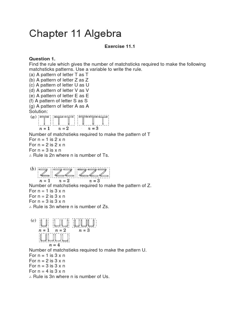 Chapter 11 Algebra Ex11.1 | PDF | Teaching Methods & Materials | Science & Mathematics