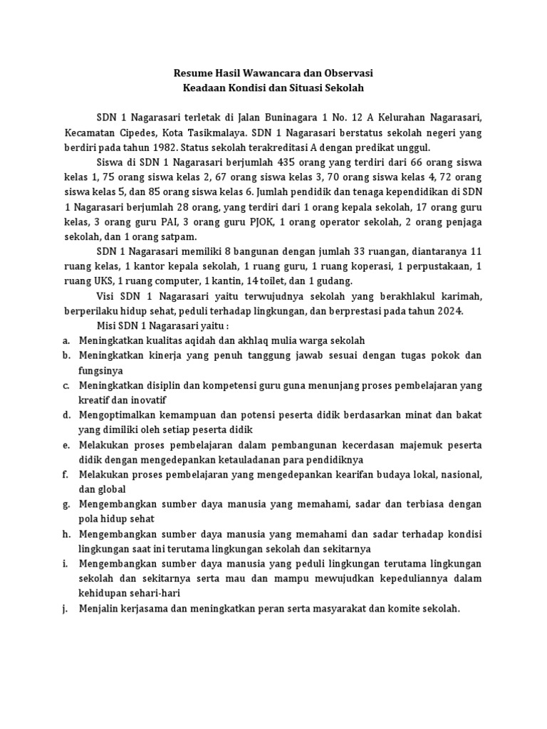 Resume Hasil Wawancara Dan Observasi | PDF Resume Hasil Wawancara Dan Observasi | PDF