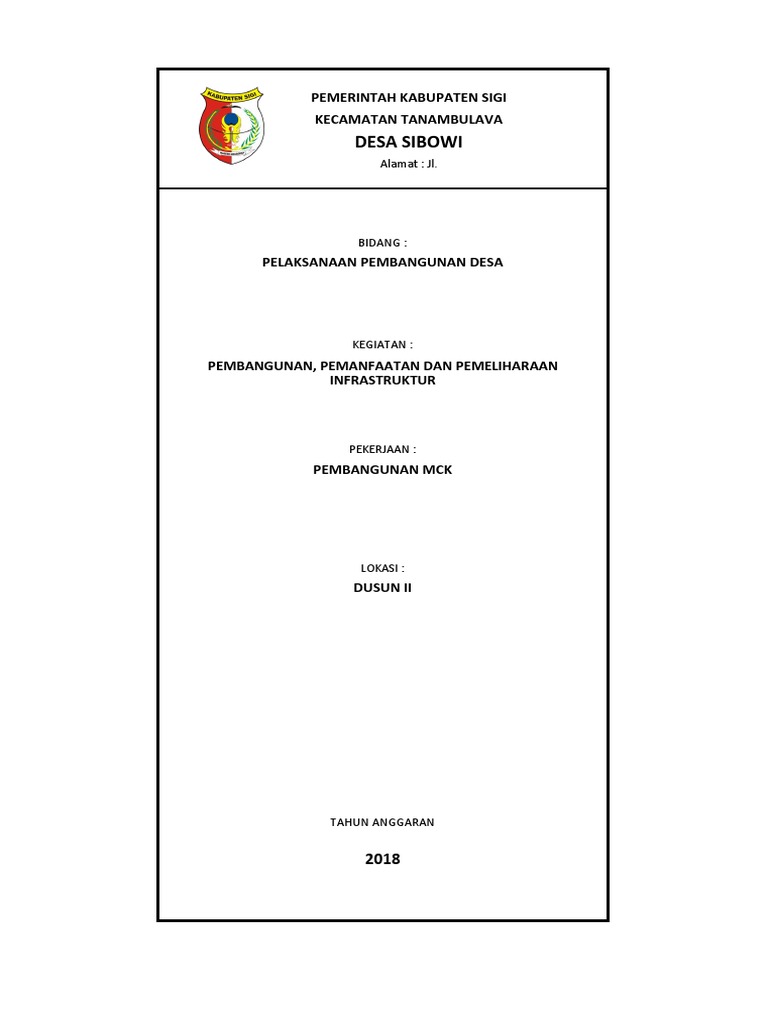 RAB MCK Desa Sibowi | PDF