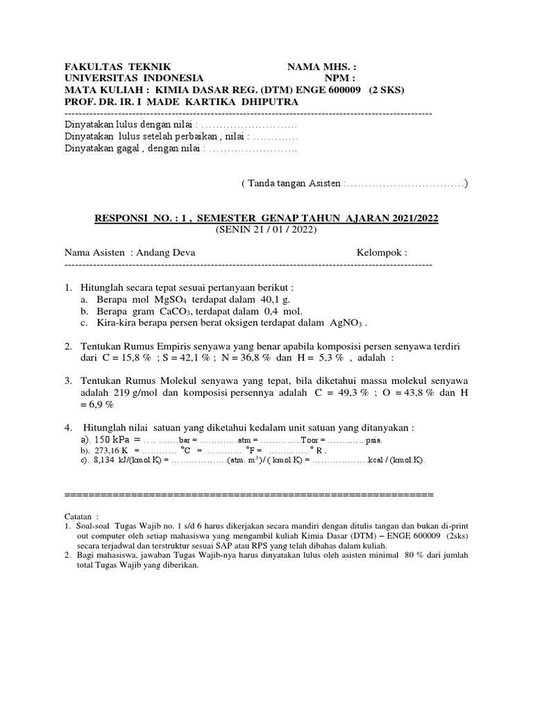 Responsi 1, Kimdas Reg. 2022 | PDF