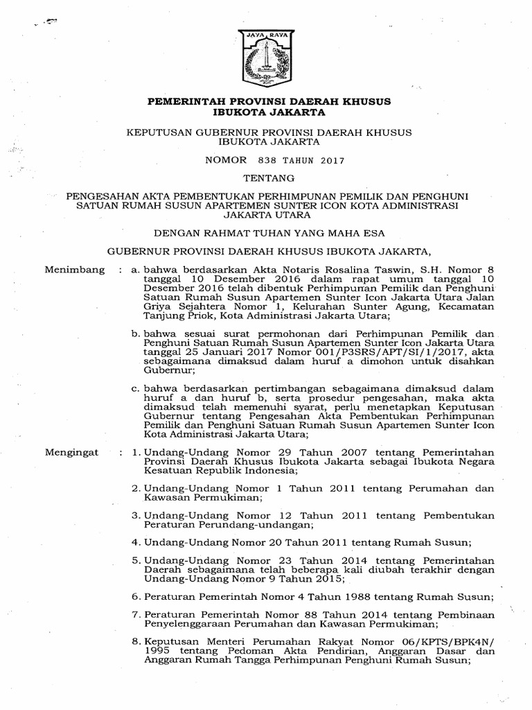 Pengesahan Akta P3SRS Sunter Icon | PDF