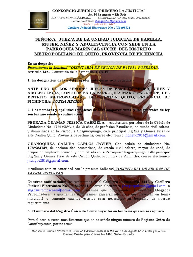 Secion Voluntaria de Patria Potestad Sr. Jessica | PDF | Ecuador | Justicia
