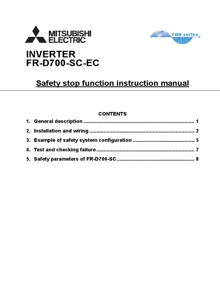 Inverter FR-D700-SC-EC: Safety Stop Function Instruction Manual | PDF ...