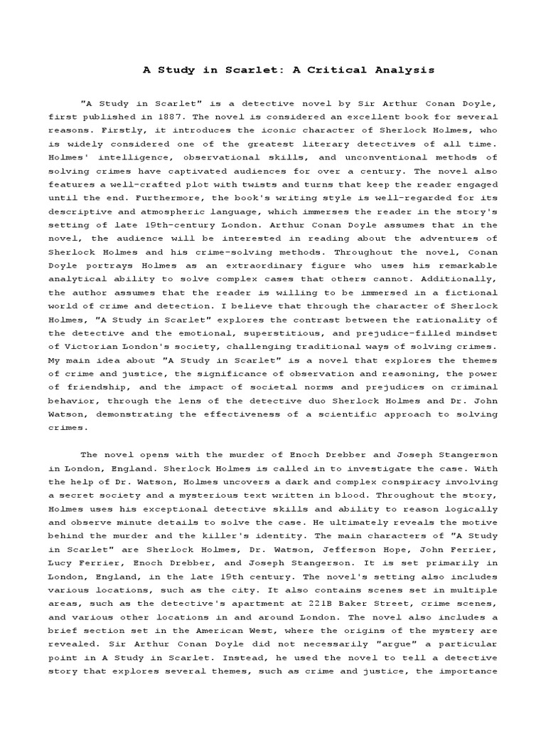 A Study in Scarlet Critical Analysis | PDF | Sherlock Holmes | A Study In Scarlet