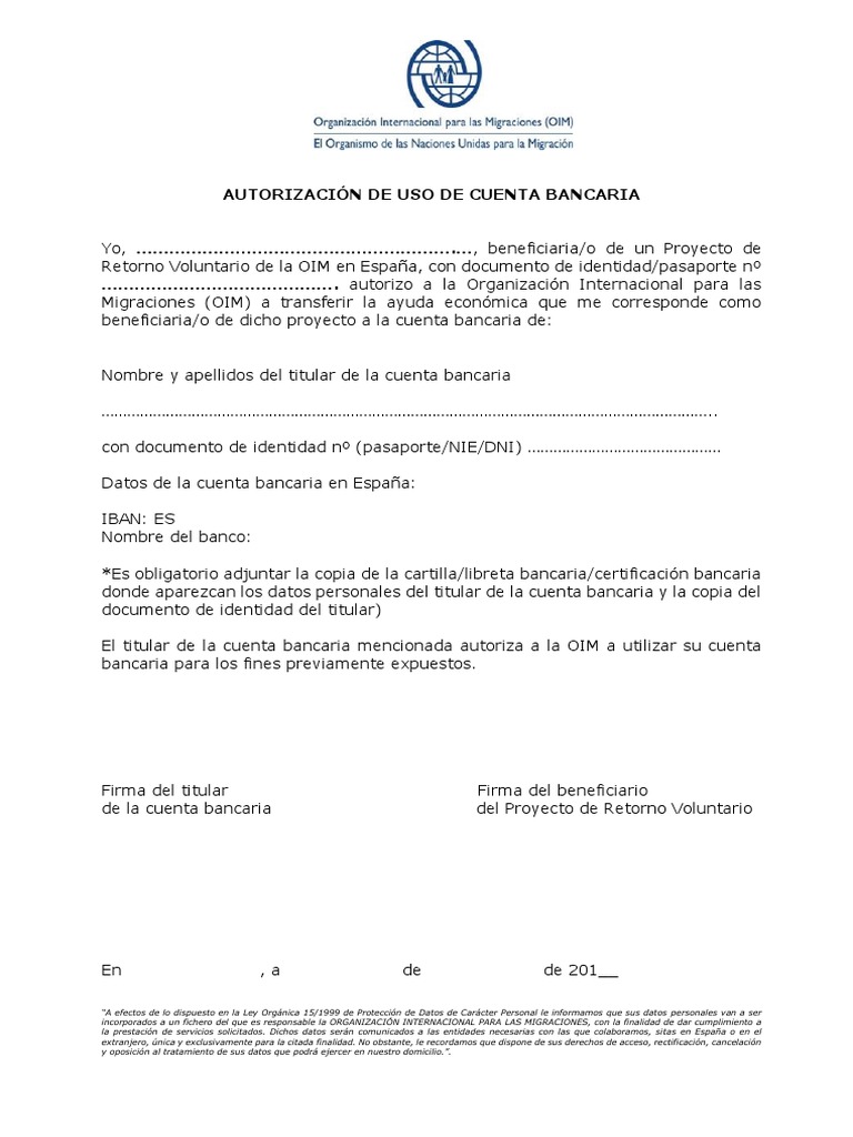 Autorización Uso Cuenta Bancaria | PDF Autorización Uso Cuenta Bancaria | PDF
