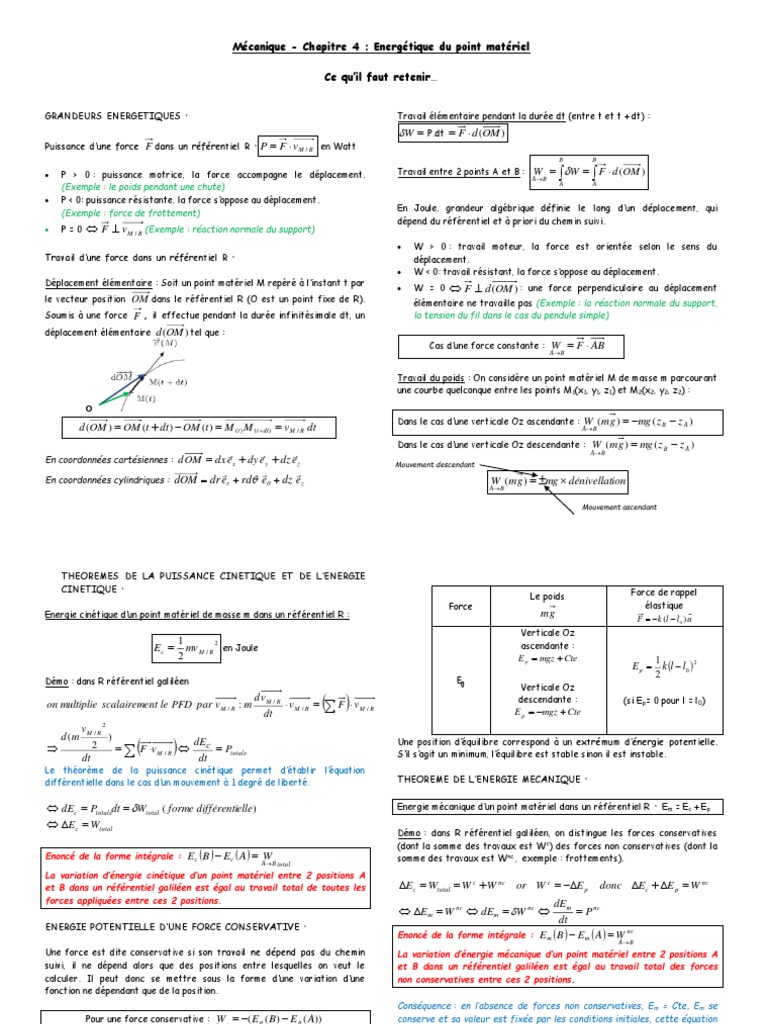 Energetique Du Point Materiel Cours | PDF | Puissance (physique) | Énergie kinétique