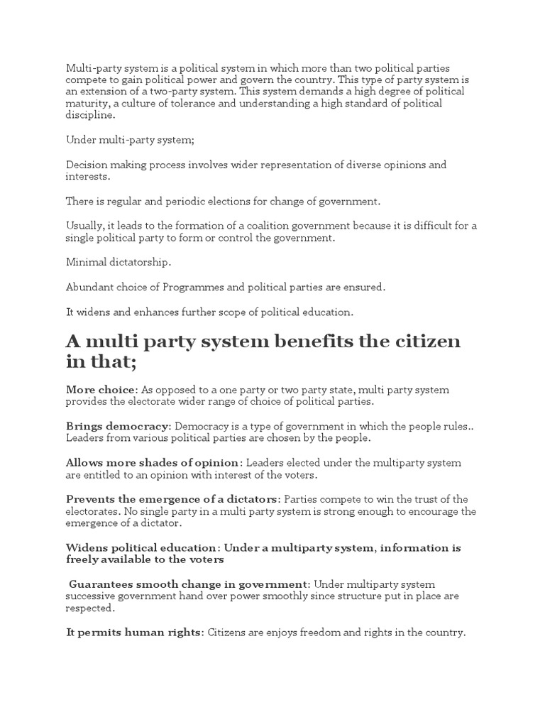 Advantages and Disadvantages of Multi Party System | PDF | Political Parties | Democracy