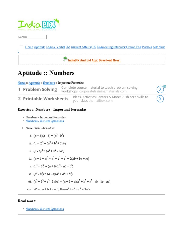 General Aptitude (Numbers Formulas) | PDF