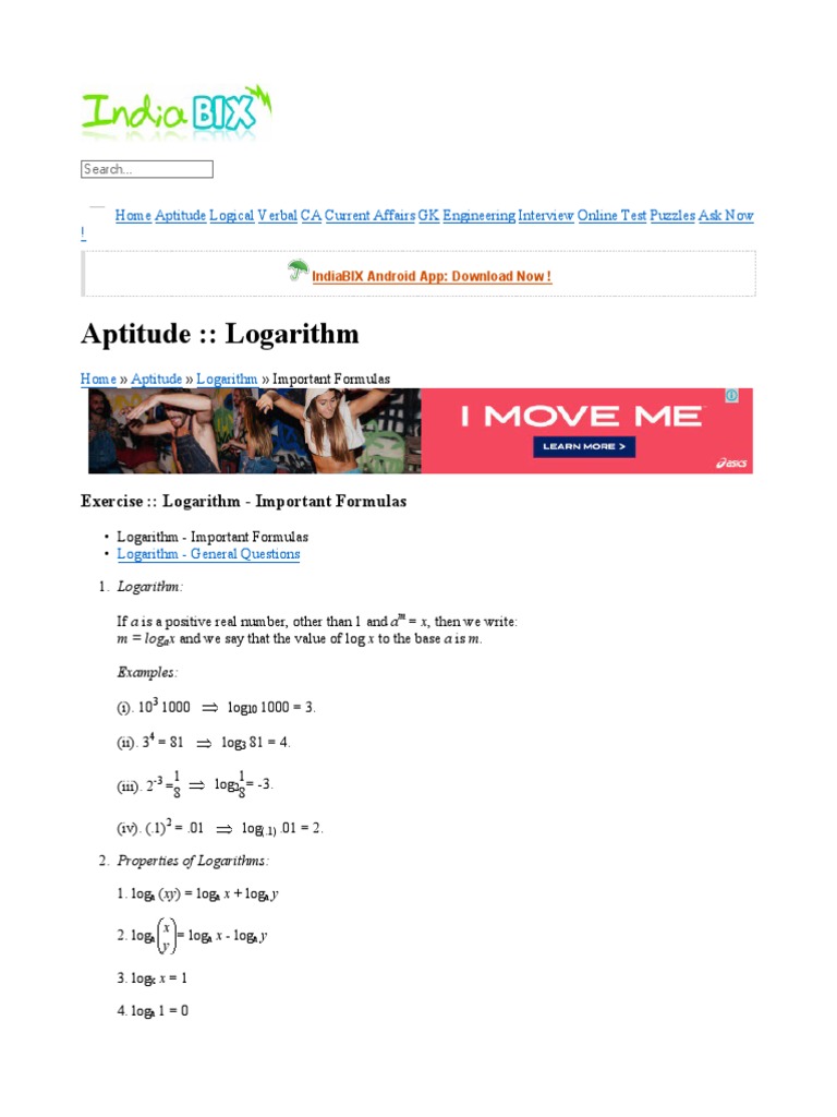 General Aptitude (Logarith Formulas) | PDF | Logarithm | Numbers