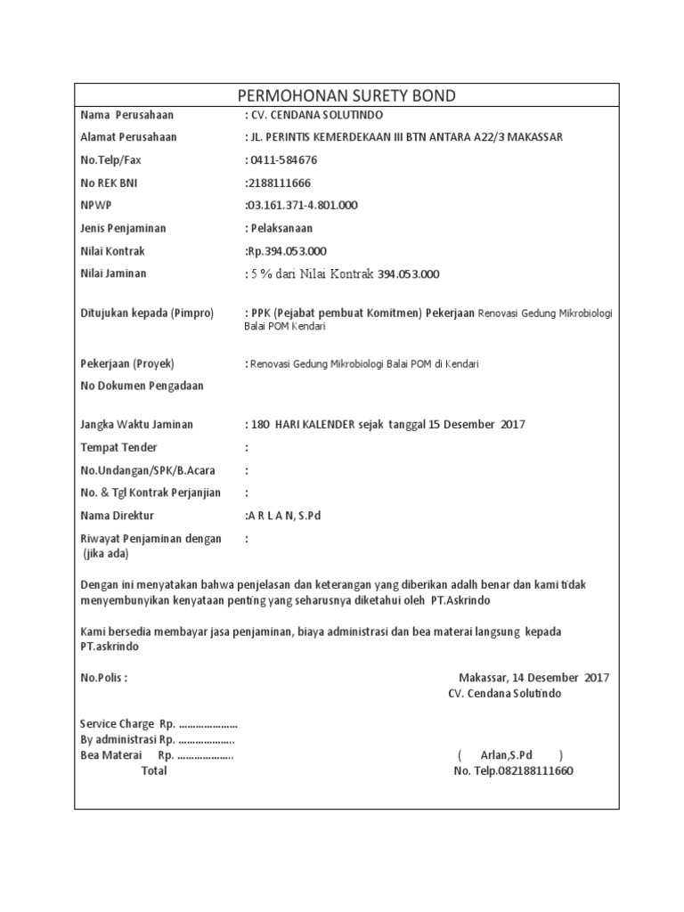 Permohonan Surety Bond | PDF