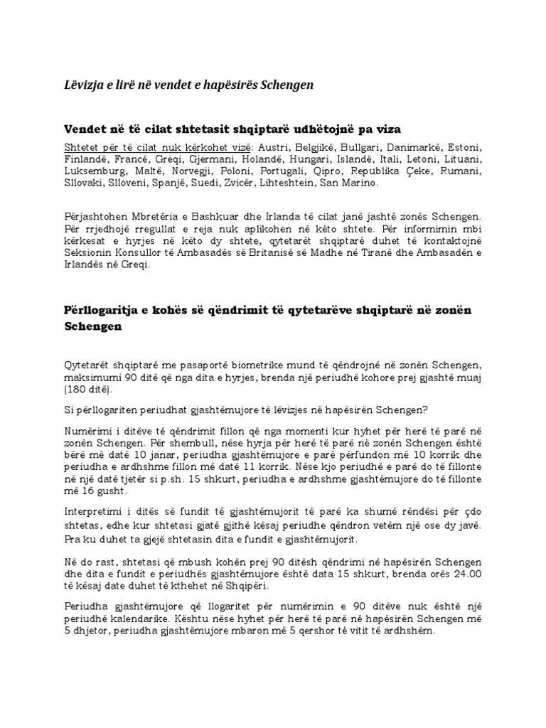 Lëvizja e Lirë Në Vendet e Hapësirës Schengen: Vendet Në Të Cilat ...