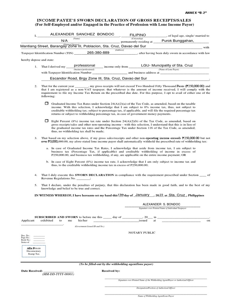 Bir Sworn Statement 2 | Download Free PDF | Taxes | Income Tax
