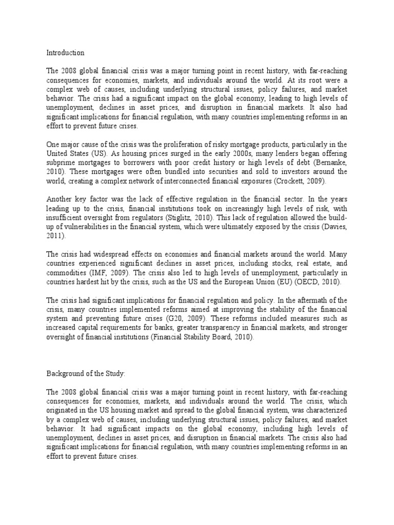 Causes and Effects of the 2008 Financial Crisis | PDF | Methodology ...
