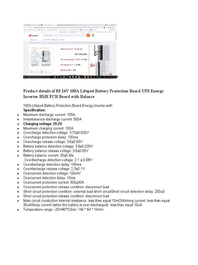 Product Details of 8S 24V 100A Lifepo4 Battery Protection Board UPS Energy Inverter BMS PCB ...
