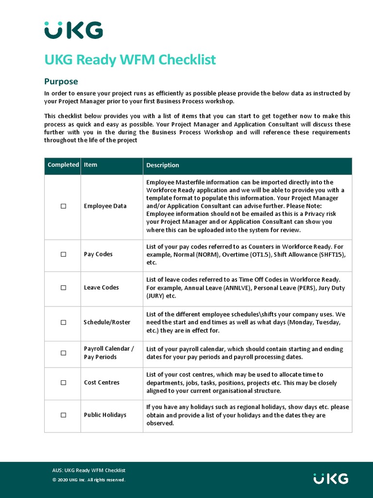 UKG Ready TLM Client Data Gathering Checklist | PDF | Payroll ...