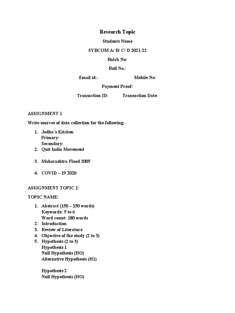 SYBCOM Research Assignment Guide | PDF | Art | Finance & Money Management