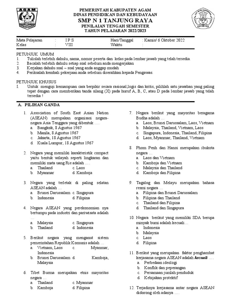 Soal PTS Ips Kelas 8 Semester 1 | PDF