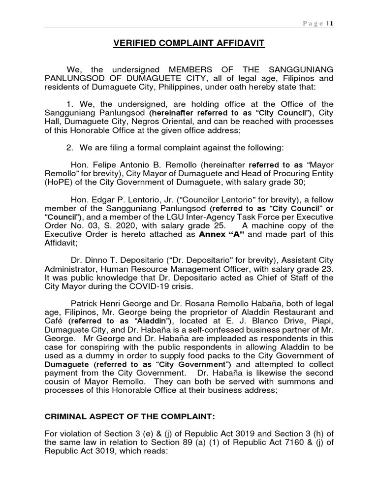 Dumaguete City Council's Complaint | PDF | Taxes | Business