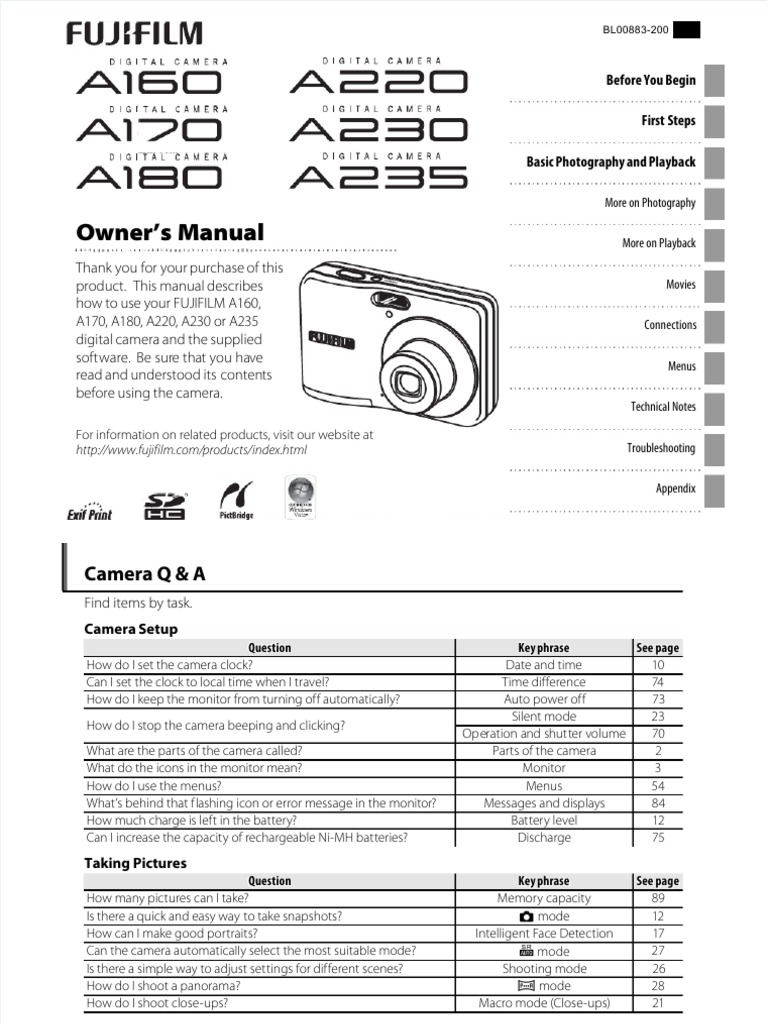 Fujifilm A170 Manual | PDF | Camera | Digital Camera