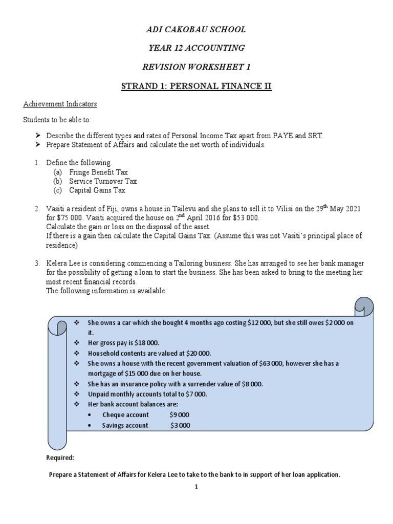 YEAR 12 Accounting Worksheets | PDF | Taxes | Banks
